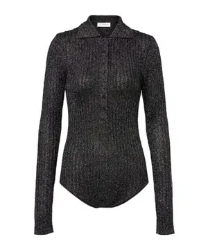 THE FRANKIE SHOP Solana Knitted Lame Bodysuit