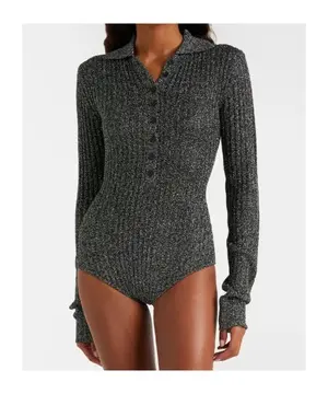 THE FRANKIE SHOP Solana Knitted Lame Bodysuit
