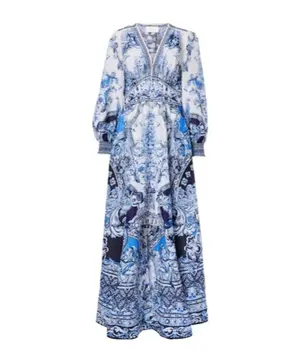 Camilla Printed Linen And Silk Maxi Dress - Blue