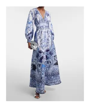 Camilla Printed Linen And Silk Maxi Dress
