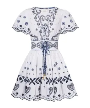 Camilla Embroidered Cotton Minidress - White