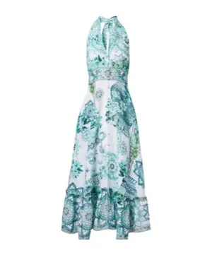 Camilla Embellished Ruffled Halterneck Linen Midi Dress - Blue