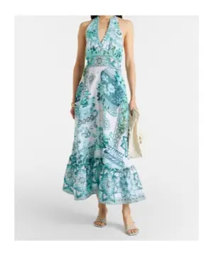 Camilla Embellished Ruffled Halterneck Linen Midi Dress
