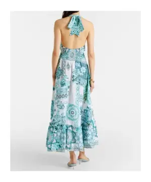Camilla Embellished Ruffled Halterneck Linen Midi Dress