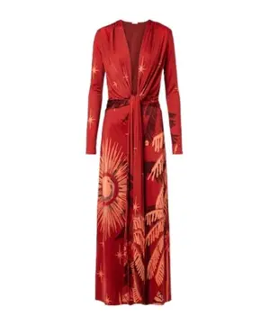 Johanna Ortiz Printed Midi Dress - Red