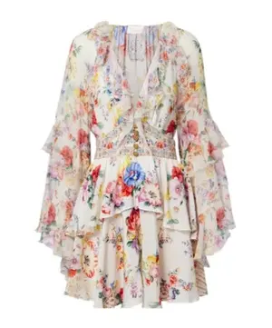 Camilla Embellished Floral Ruffled Silk Minidress - White