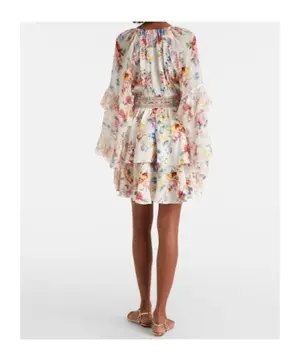 Camilla Embellished Floral Ruffled Silk Minidress