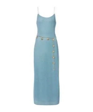 Oseree Spaghetti Strap Dress With Seashell Pendant Chain Belt - Blue