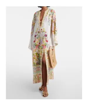 Camilla Cutout Floral Linen Kaftan