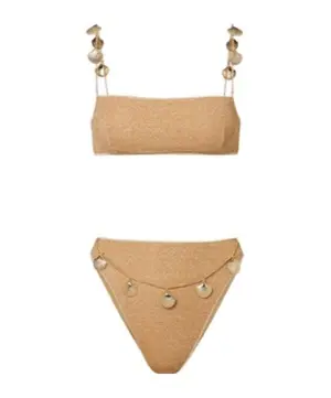 Oseree Lumiere Embellished Bikini - Gold