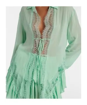 Blumarine Lace-trimmed Sheer Georgette Shirt