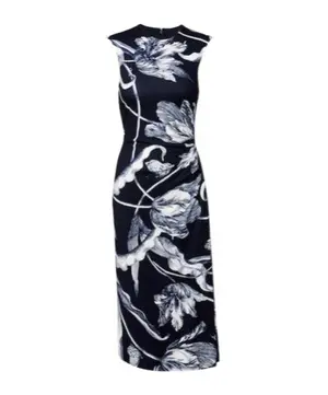 Erdem Draped Floral Jersey Midi Dress - Black