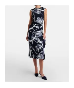 Erdem Draped Floral Jersey Midi Dress