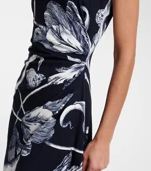 Erdem Draped Floral Jersey Midi Dress