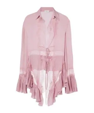 Blumarine Lace-trimmed Sheer Georgette Blouse - Pink