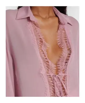 Blumarine Lace-trimmed Sheer Georgette Blouse
