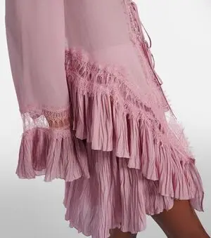 Blumarine Lace-trimmed Sheer Georgette Blouse