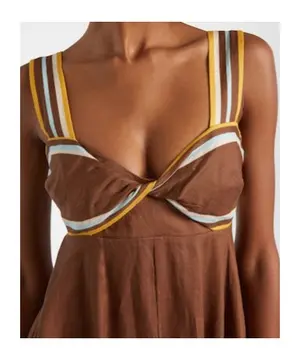 ALEMAIS Alfie Floral Linen Midi Dress - Brown