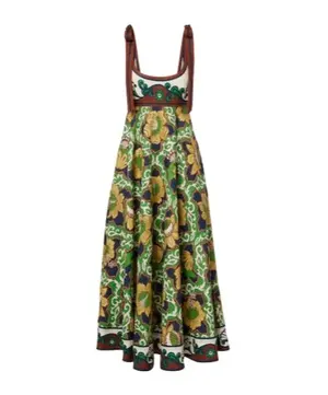 ALEMAIS Liana Ballet Printed Linen Midi Dress - Green