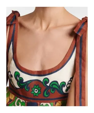 ALEMAIS Liana Ballet Printed Linen Midi Dress