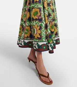 ALEMAIS Liana Ballet Printed Linen Midi Dress