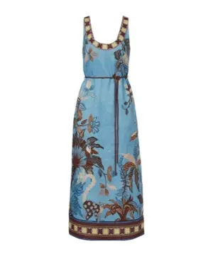 ALEMAIS Georgie Printed Linen Midi Dress - Blue