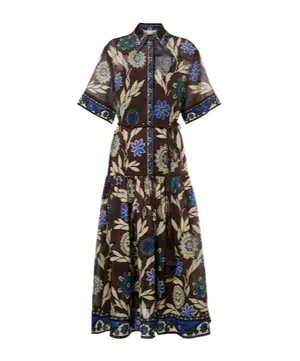 ALEMAIS Jasper Printed Cotton And Silk Midi Shirt Dress - Black