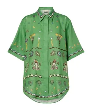 ALEMAIS Sun Dancer Printed Linen Shirt - Green