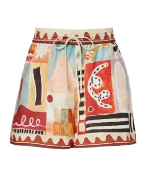ALEMAIS Printed Linen Bermuda Shorts - Nude