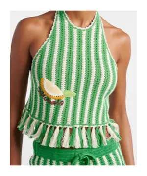 ALEMAIS Crochet Embroidered Cotton Crop Top