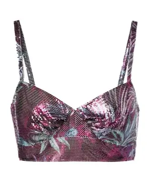 Rabanne Floral Chainmail Crop Top - Gray