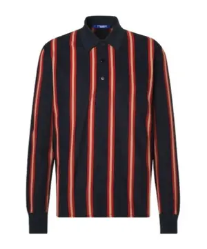 Junya Watanabe Striped Wool Polo Shirt - Black
