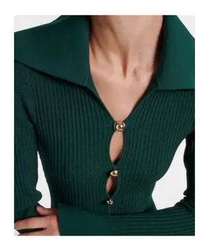 SELF-PORTRAIT Ribbed-knit Midi Dress