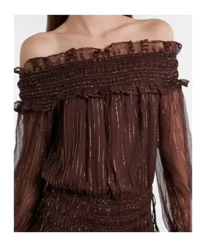 SELF-PORTRAIT Shirred Silk-blend Georgette Maxi Dress