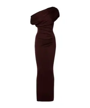 SELF-PORTRAIT Draped Ruched Gown - Brown