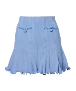 SELF-PORTRAIT Beaded Ribbed-knit Miniskirt - Blue