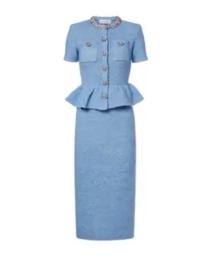 SELF-PORTRAIT Embellished Knitted Midi Dress - Blue