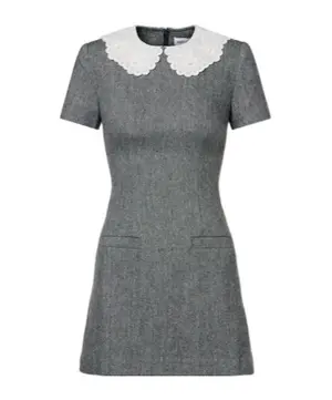 SELF-PORTRAIT Herringbone Wool-blend Minidress - Gray