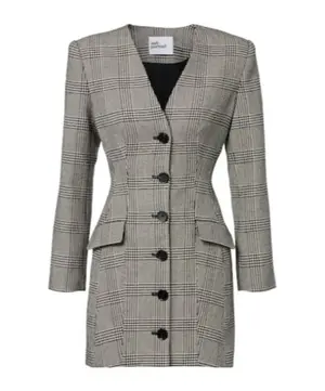 SELF-PORTRAIT Checked Wool-blend Minidress - Gray
