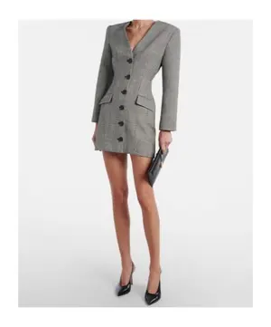 SELF-PORTRAIT Checked Wool-blend Minidress