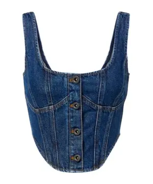 SELF-PORTRAIT Embellished Denim Crop Top - Blue