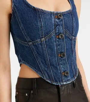SELF-PORTRAIT Embellished Denim Crop Top