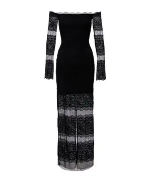 Blumarine Off-shoulder Lace Tulle Maxi Dress