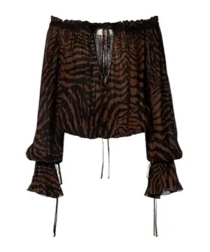 Blumarine Lace-trimmed Zebra-print Chiffon Top - Black