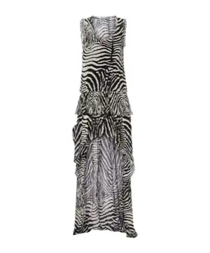 Blumarine Zebra-print Asymmetric Chiffon Maxi Dress - Gray