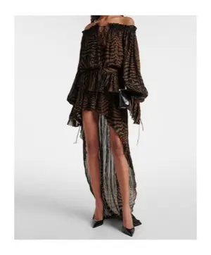 Blumarine Asymmetric Ruffled Printed Maxi Skirt