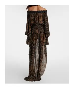Blumarine Asymmetric Ruffled Printed Maxi Skirt