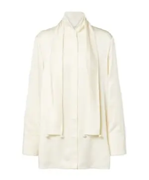 JIL SANDER Scarf-detail Satin Shirt - White