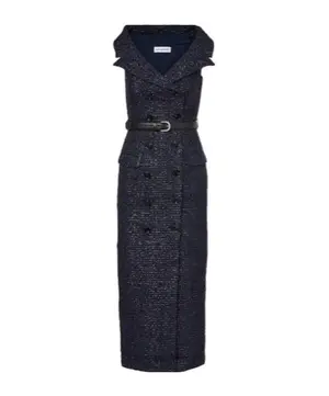 SELF-PORTRAIT Tie-waist Tweed Midi Dress