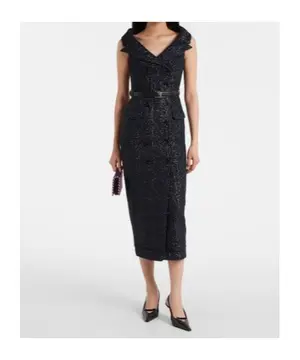 SELF-PORTRAIT Tie-waist Tweed Midi Dress